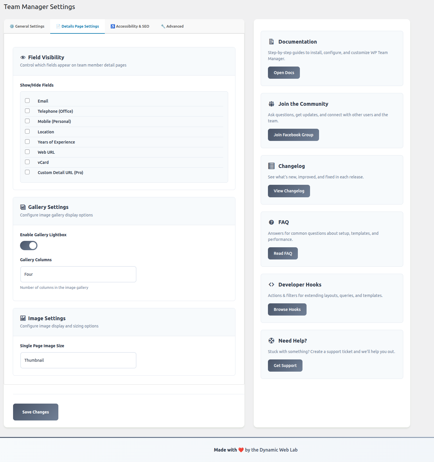 Details Page Settings - WordPress Team Manager – Showcase Team Members