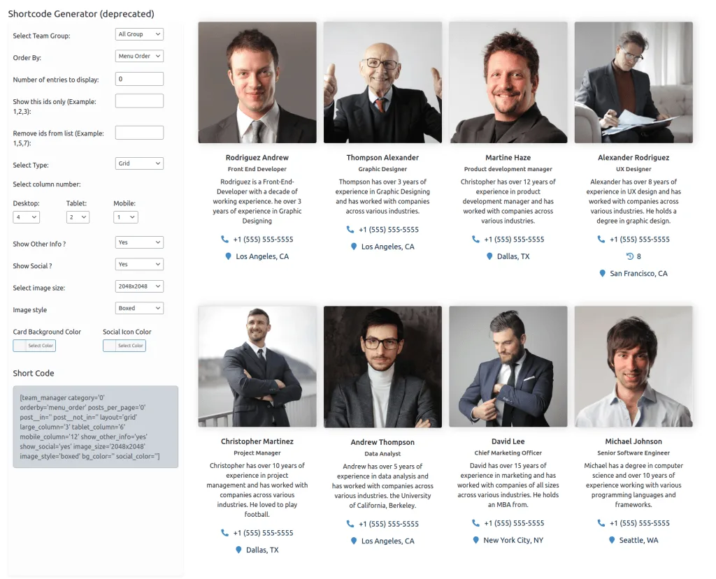 demos - WordPress Team Manager – Showcase Team Members