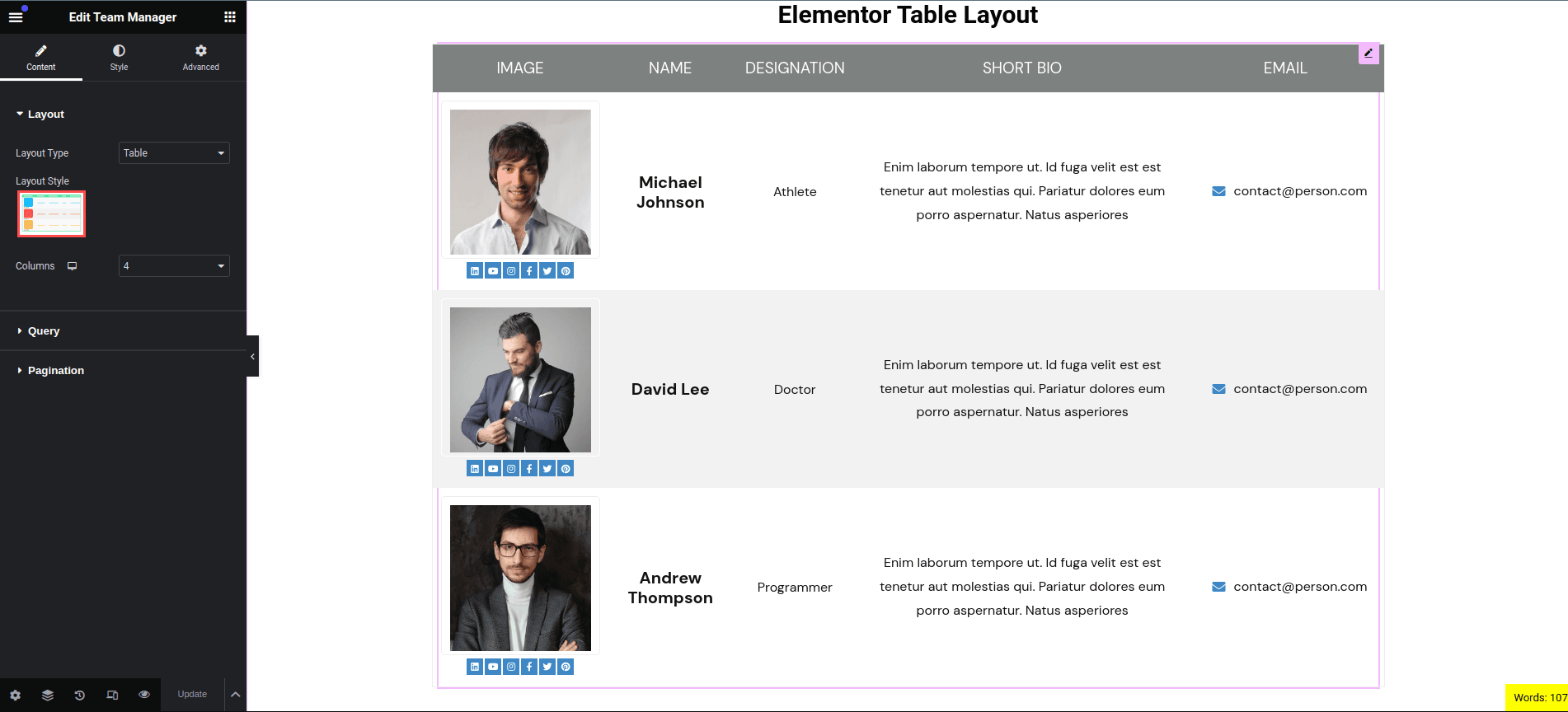 Elementor Widget - WordPress Team Manager – Showcase Team Members